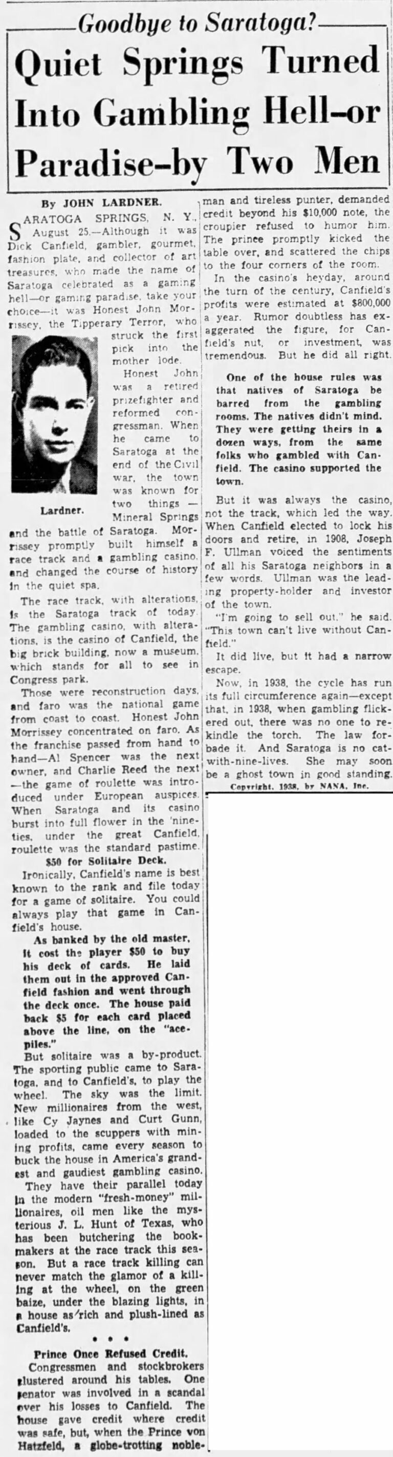 Goodbye to Saratoga by John Lardner - 1938